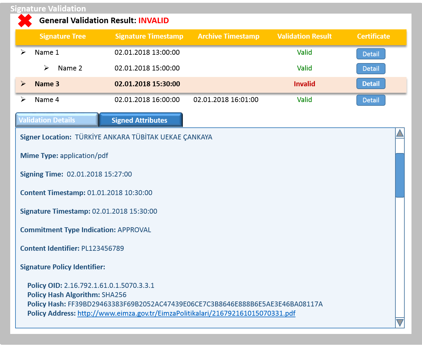 Signature Validation [e-İmza Teknolojileri Test Suit e-Signature ...